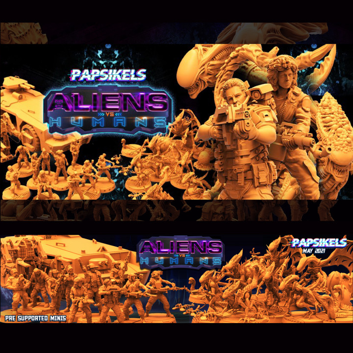 3D Printable MAY 2021 RELEASE - ALIENS VS HUMANS PART 1 by PAPSIKELS ...