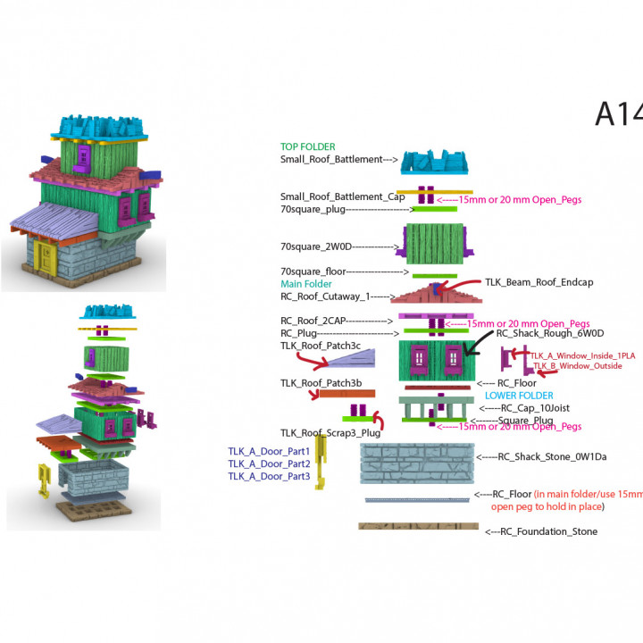3D Printable 2 Story House with Lookout Platform by GameScape3D