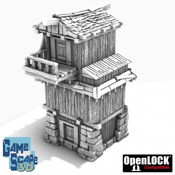 3D Printable 3 Story Timber Frame with Balcony by GameScape3D