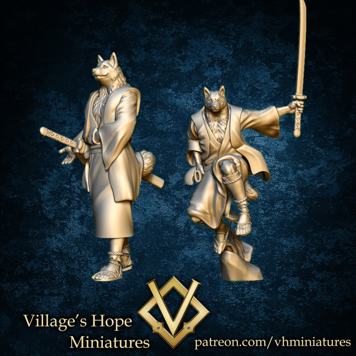 3D Printable shiba inu samurai by Village's Hope Miniatures
