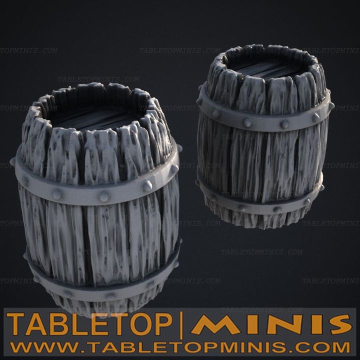 3D Printable Wooden Barrel by TableTopMinis