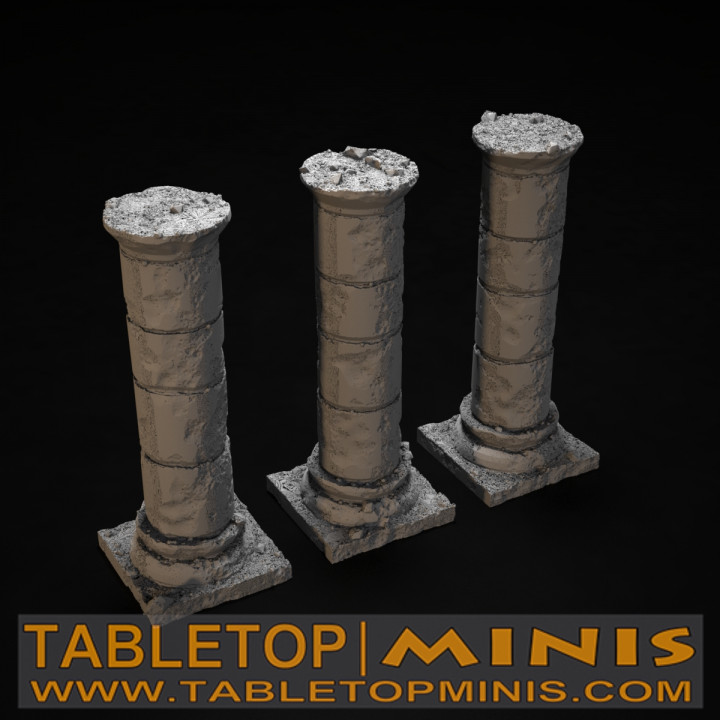 3D Printable Cylindrical Damaged Pillars by TableTopMinis