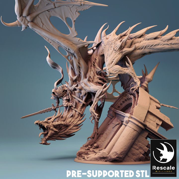 3D Printable Cursed Dragon VS Armored Dragon by Rescale Miniatures