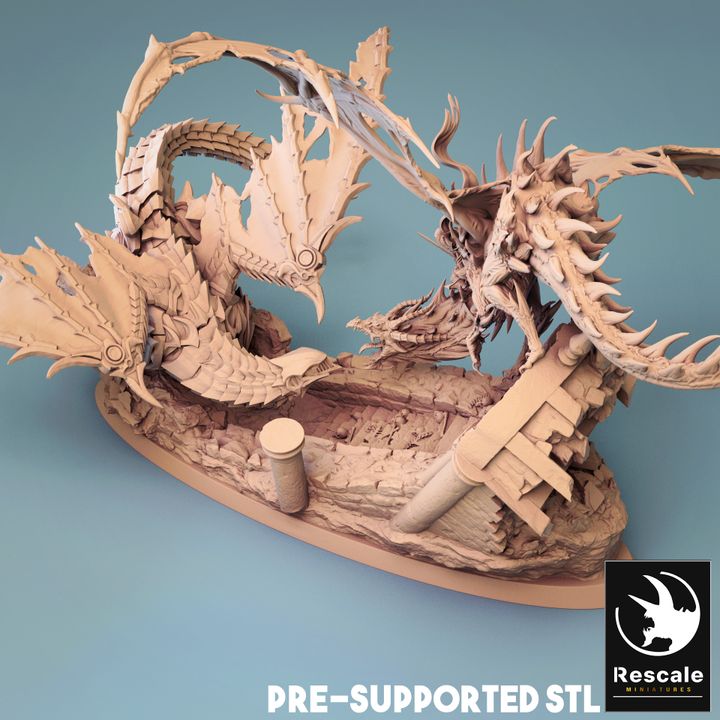 3D Printable Cursed Dragon VS Armored Dragon by Rescale Miniatures