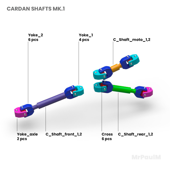 3D Printable Cardan shafts MK.1 by Pavel Mironov