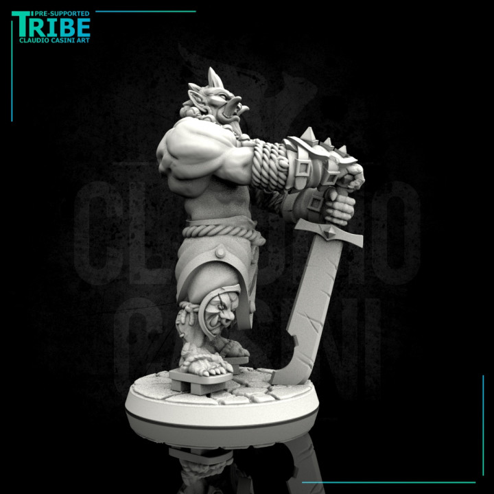 3D Printable (0031) Male oni orc with two hands sword by Claudio Casini Art