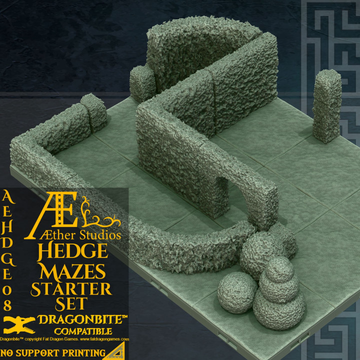 3D Printable AEHDGE0 - Hedge Maze Starter Set by Aether Studios