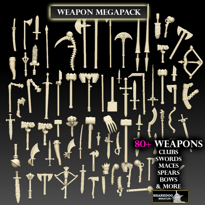 3D Printable Weapon Megapack by Sharedog Miniatures