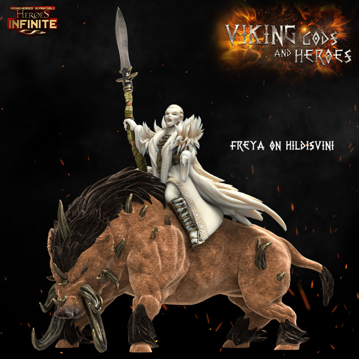 3D Printable Freya on Hildisvini by Heroes Infinite