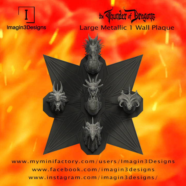 3D Printable #2 Large 42" Wall Display Plaque - Holds 5 Dragon Busts ...