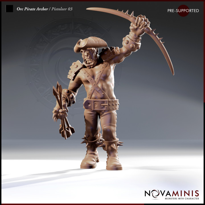 3D Printable Orc Pirate Archer / Pistoleer 03 by NOVAMINIS