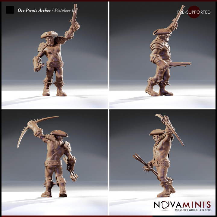 3D Printable Orc Pirate Archer / Pistoleer 03 by NOVAMINIS