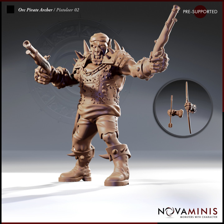 3D Printable Orc Pirate Archer / Pistoleer 02 by NOVAMINIS