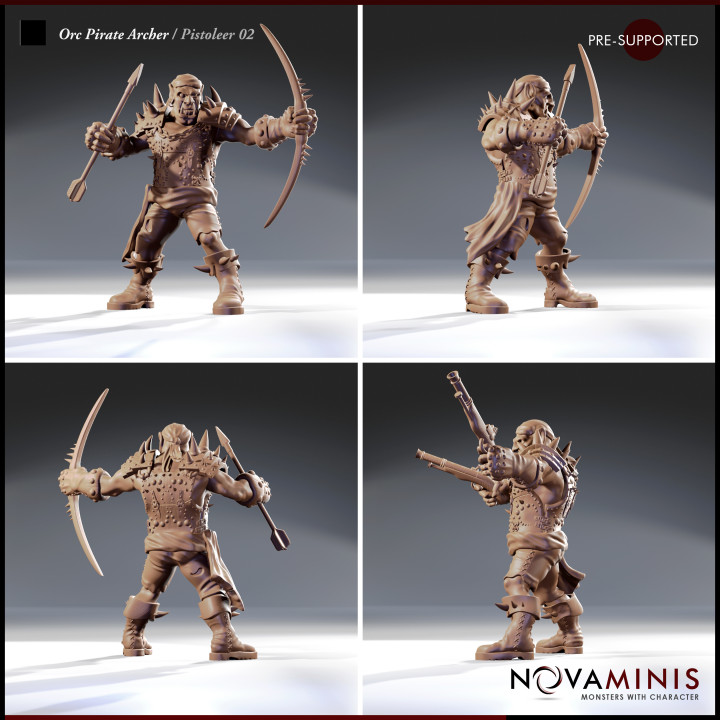 3D Printable Orc Pirate Archer / Pistoleer 02 by NOVAMINIS
