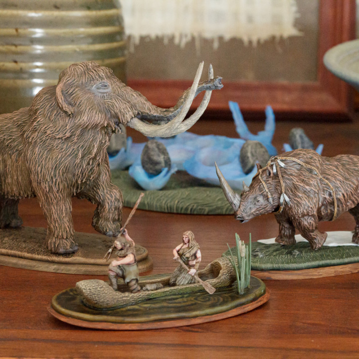 3D Printable Neanderthal Fishing couple in boat by Gadgetworks