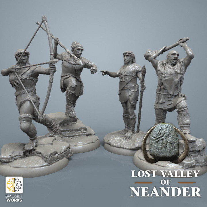 3D Printable Neanderthal Hunting Party 4 figures by Gadgetworks