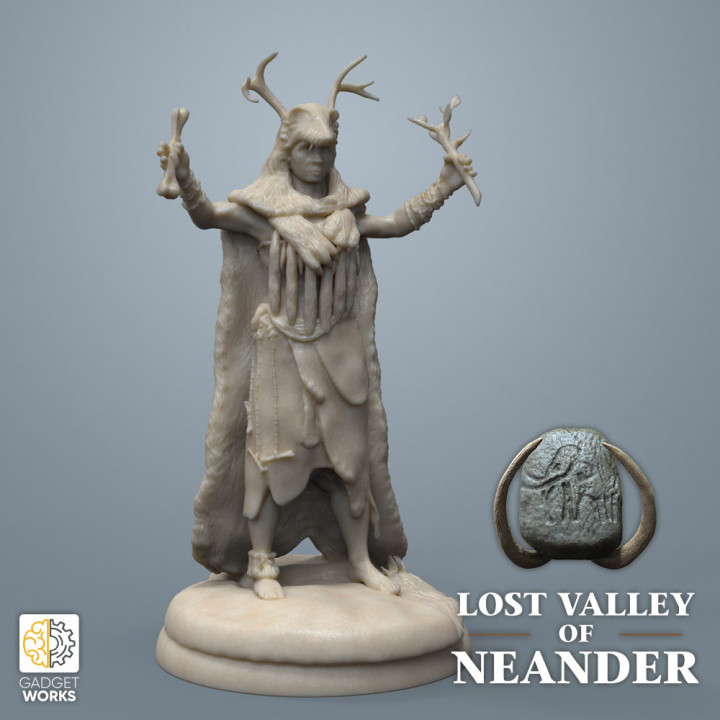 3D Printable Neanderthal Shaman with Ritual Circle by Gadgetworks