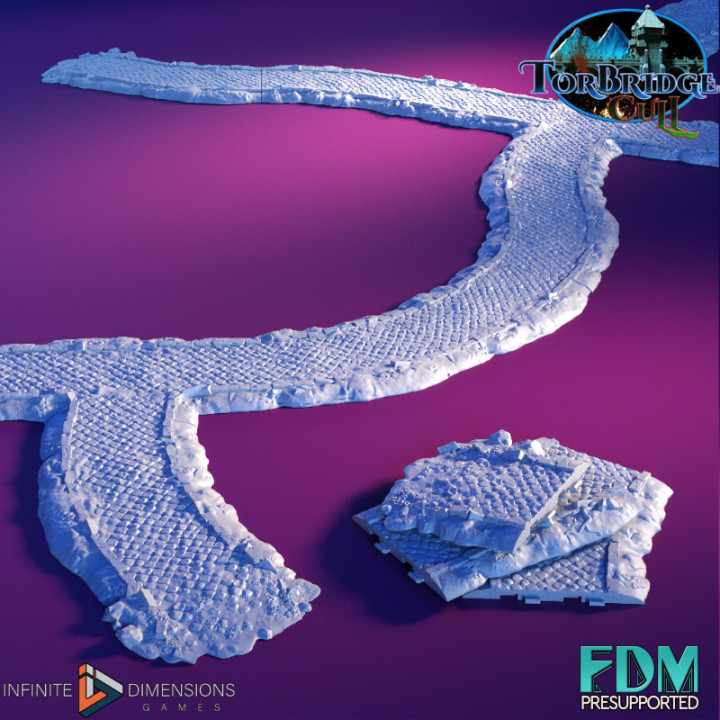 3D Printable Modular Rural Roads (Core Set) by Infinite Dimensions Games