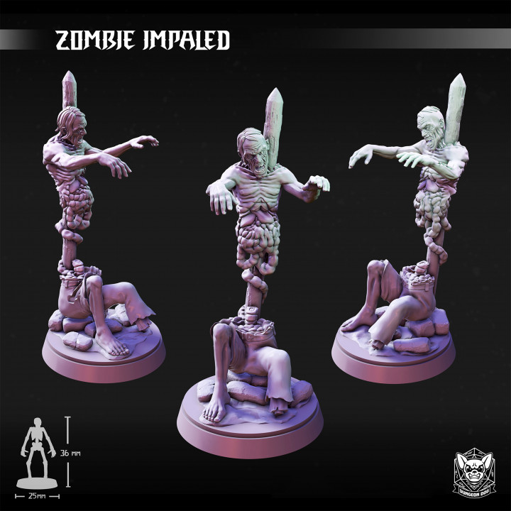 3D Printable Zombie Impaled by Dungeon Dog