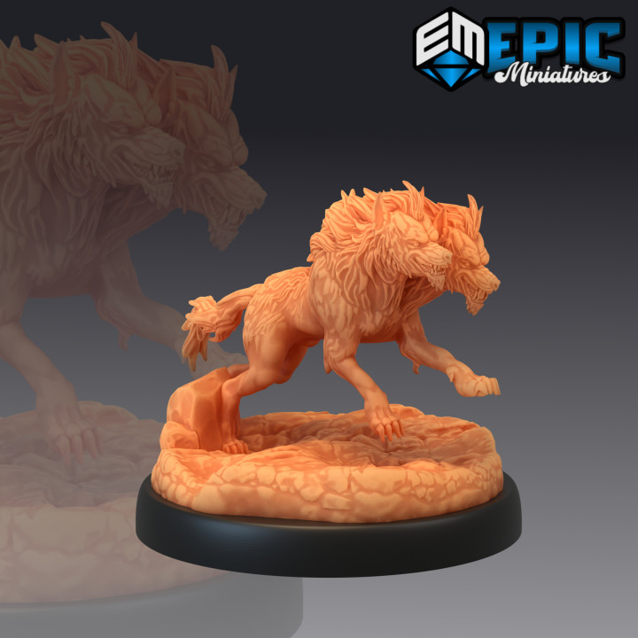 3D Printable Death Dog Attacking / Two Headed Hell Hound / Terror Beast ...