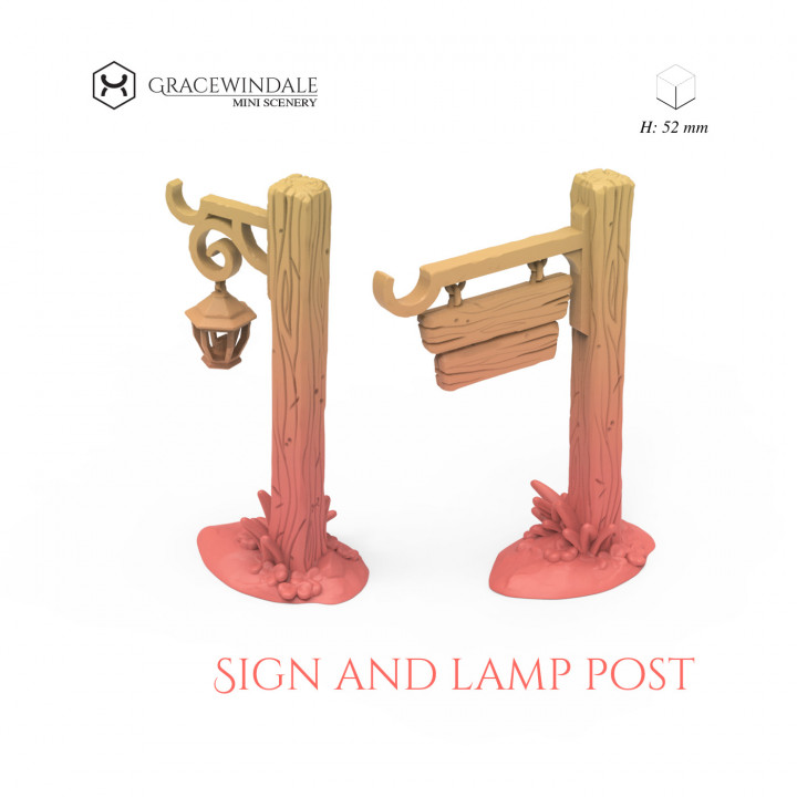3D Printable Lamp and Sign Post by Gracewindale Mini Scenery