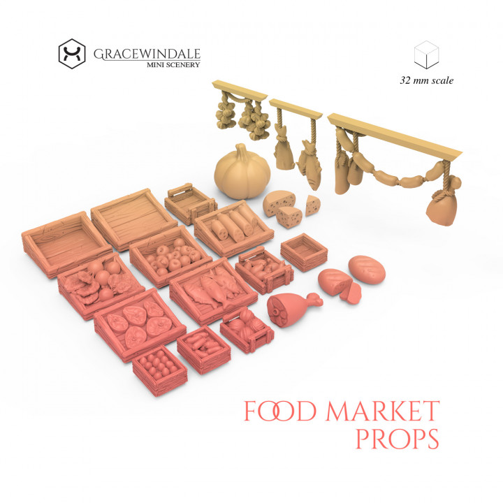 3D Printable Food Market Props Set by Gracewindale Mini Scenery