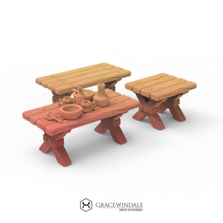 3D Printable Tavern Furniture and Props Set by Gracewindale Mini Scenery