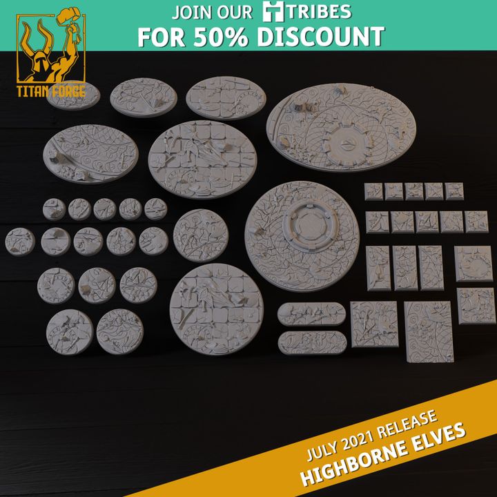 3D Printable Highborn Elves Bases by Titan Forge Miniatures
