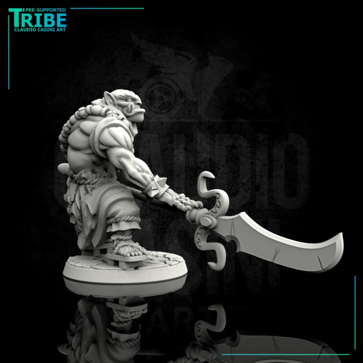 3D Printable (0033) Male orc oni with halberd by Claudio Casini Art