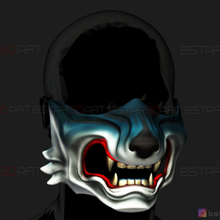 3D Printable Wolf Samurai Mask - Halloween Cosplay by 3DpropsDesigns