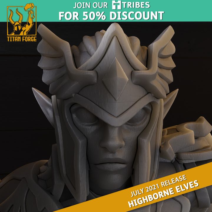 3D Printable Highborn Elves Regal Guards on Stags by Titan Forge Miniatures