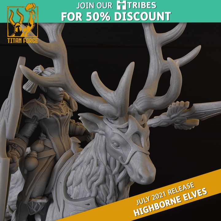 3D Printable Regal Guards on Stags - Highborne Elves - Titan Forge ...