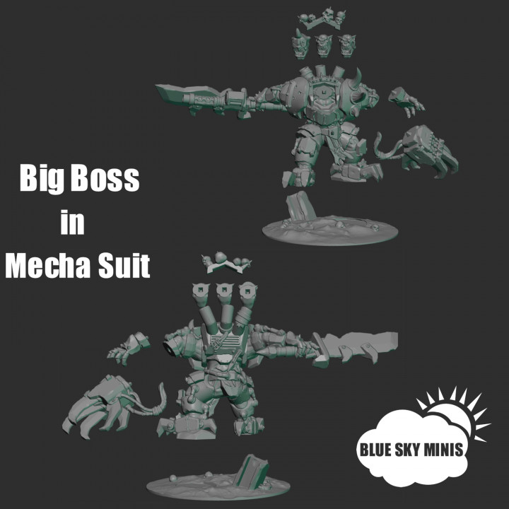 3D Printable Big Boss in Mecha Suit Armor by Blue Sky Minis