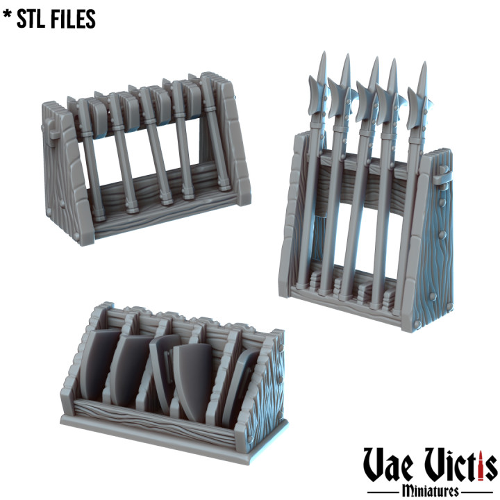 3D Printable Weapon Racks [PRE-SUPPORTED] by Vae Victis Miniatures