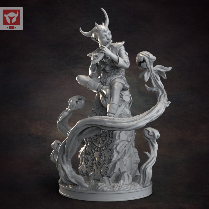 3D Printable Demon Child Bard on Norse Rock by Red Clay Collectibles