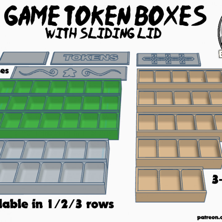 3D Printable Game Token Boxes with Sliding Lids by brander roullett