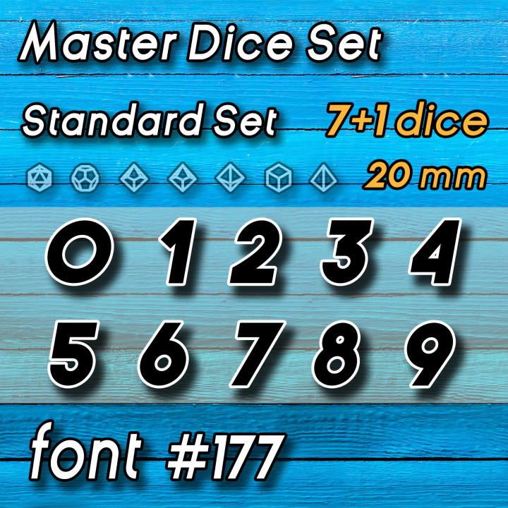 3D Printable Master Dice Set FONT #177 by Kyle and Paige