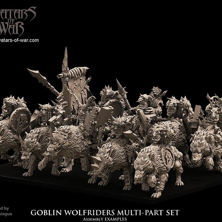 3D Printable Goblin Wolfriders multi-part regiment by Avatars of War