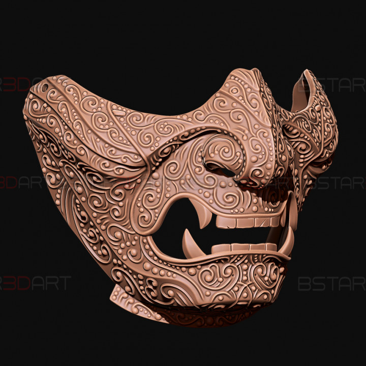 3D Printable Japanese Mask - Ghost Mask Carved by 3DpropsDesigns