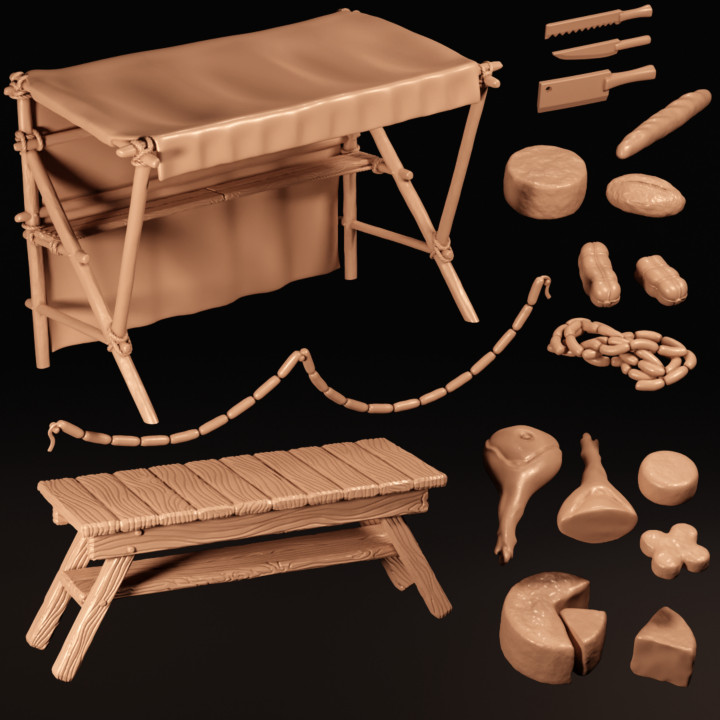 3D Printable The Market Square: Butcher Stall by Making Tlon