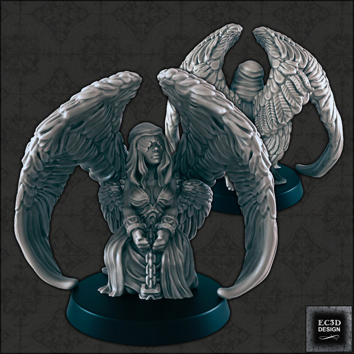 3D Printable Chained and Wrathful Angel [Support-Free] by Evan Carothers