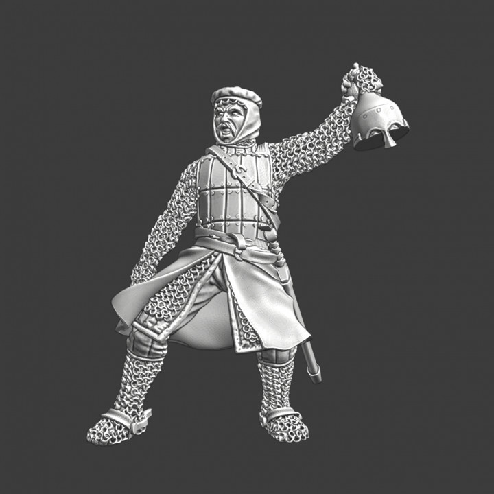 3D Printable Medieval knight celebrating holding pagan helmet 3D print ...