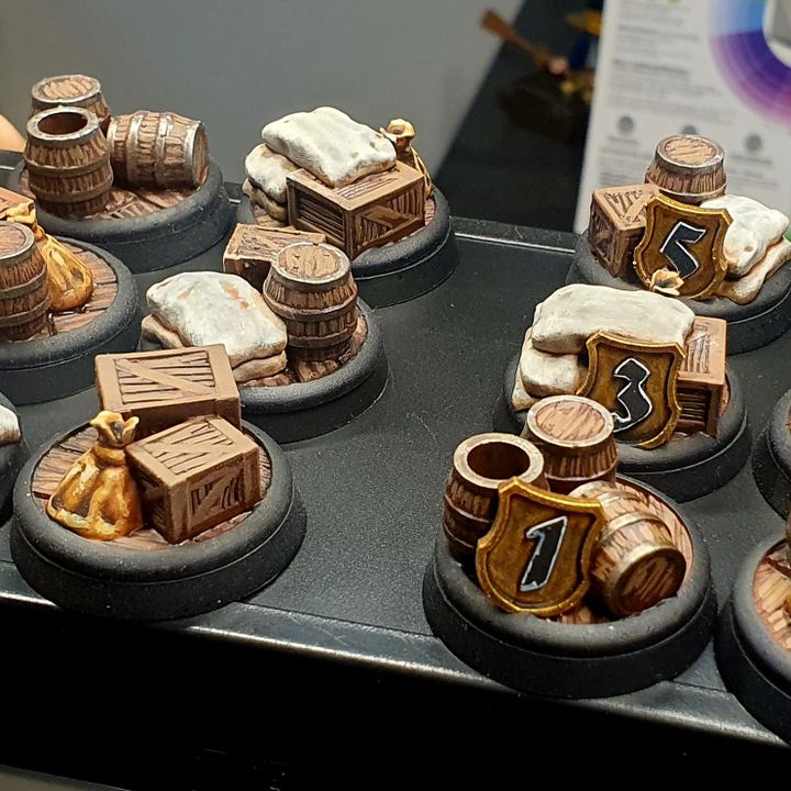 3D Print of Objective Markers - Box, Bag and Barrel for Fantasy games ...