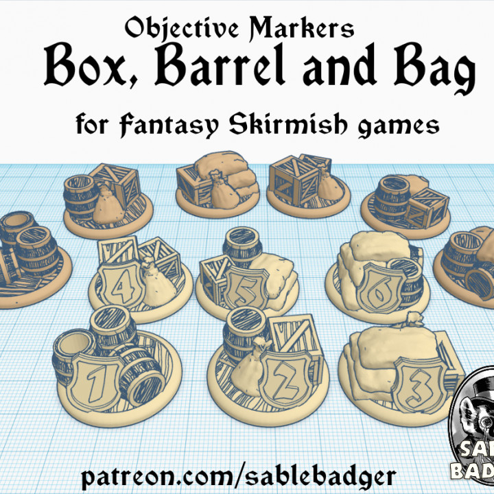 3D Printable Objective Markers - Box, Bag and Barrel for Fantasy games ...