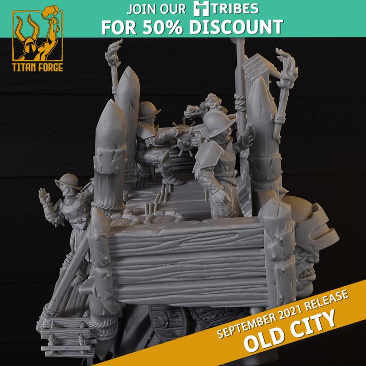 3D Printable Old City Watch Siege Giant by Titan Forge Miniatures