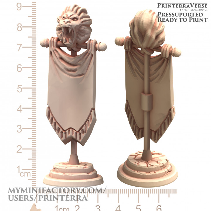 3D Printable 004 ROMAN Imperial Lion Banner Objective by Printerra Studios
