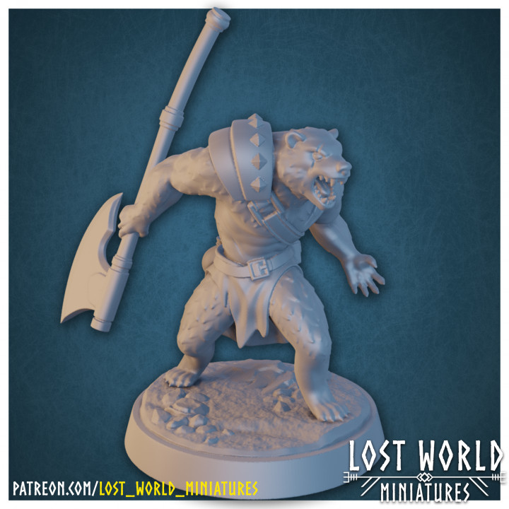3D Printable Werebear Miniatures set - Supported by Lost World Miniatures