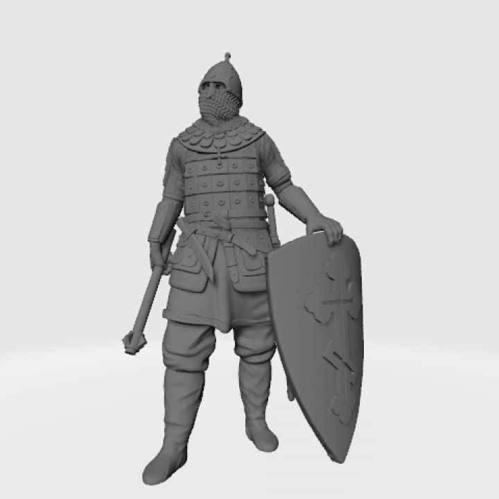3D Printable Medieval Noble Russian Knight with mace and cross shield ...