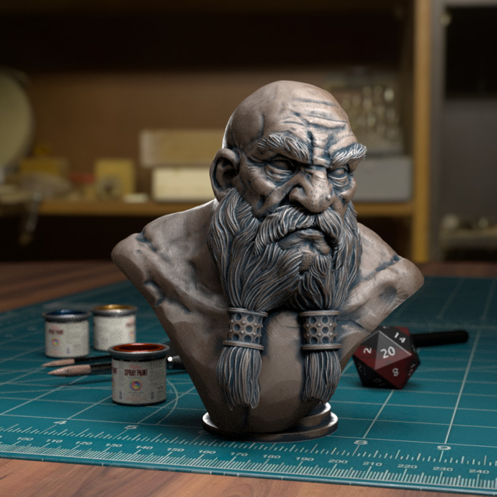 3D Printable Dwarf Bust [Pre-Supported] by TytanTroll Miniatures