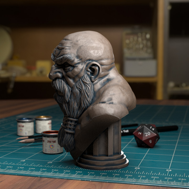 3D Printable Dwarf Bust [Pre-Supported] by TytanTroll Miniatures